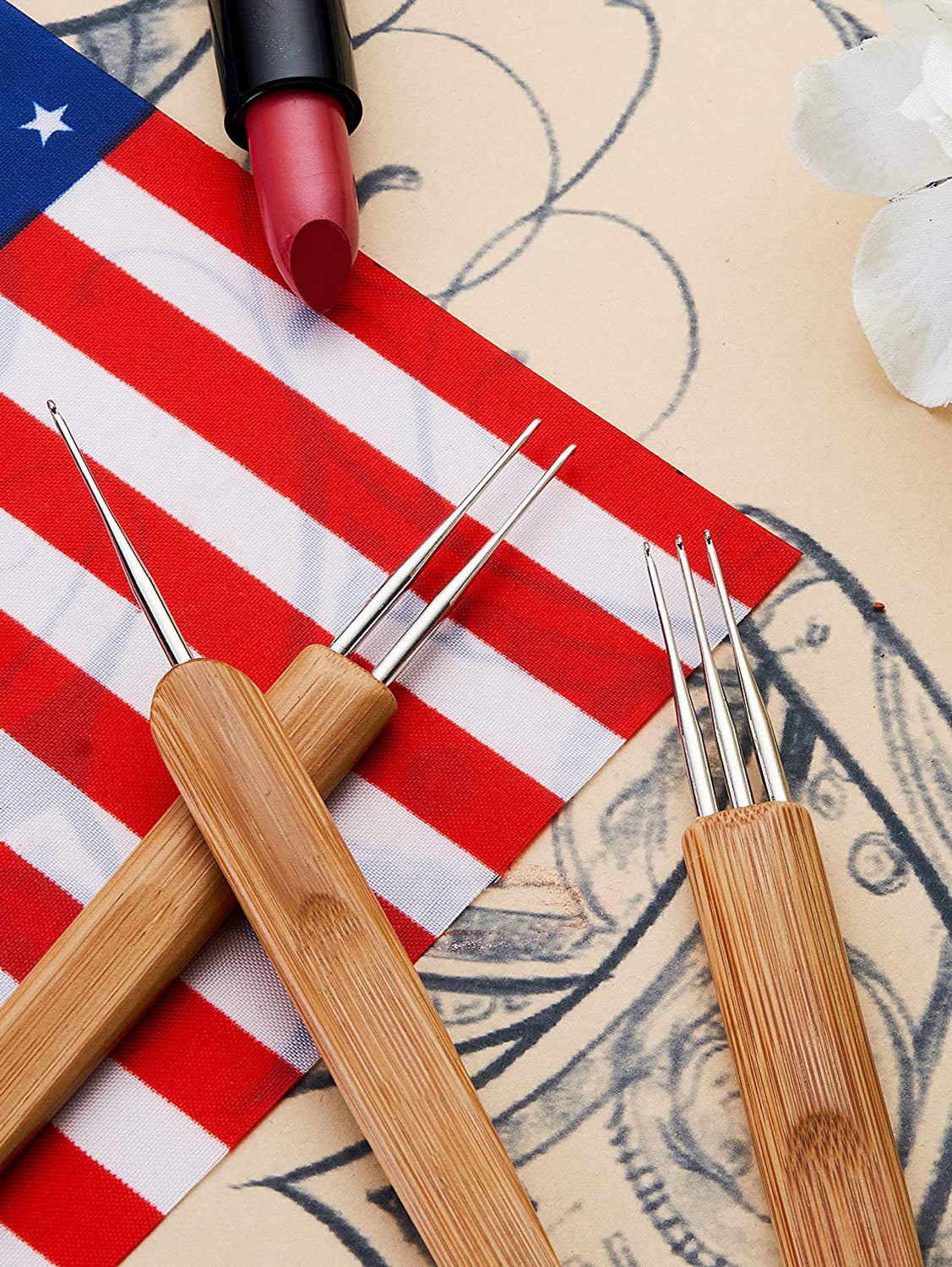 4pcs/pack Crochet Needles 0.5mm for Hair Dreadlock with Bamboo Handle ...